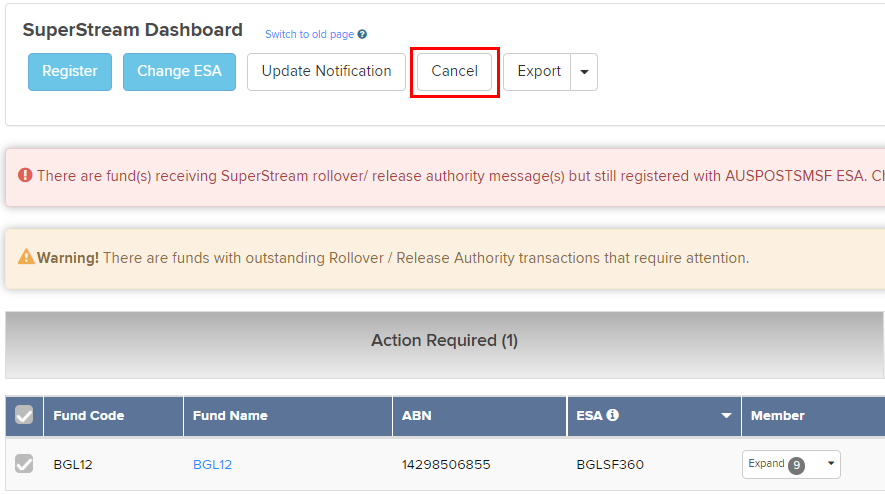 SuperStream: How to Cancel the BGLSF360 ESA Registration? – Simple Fund ...